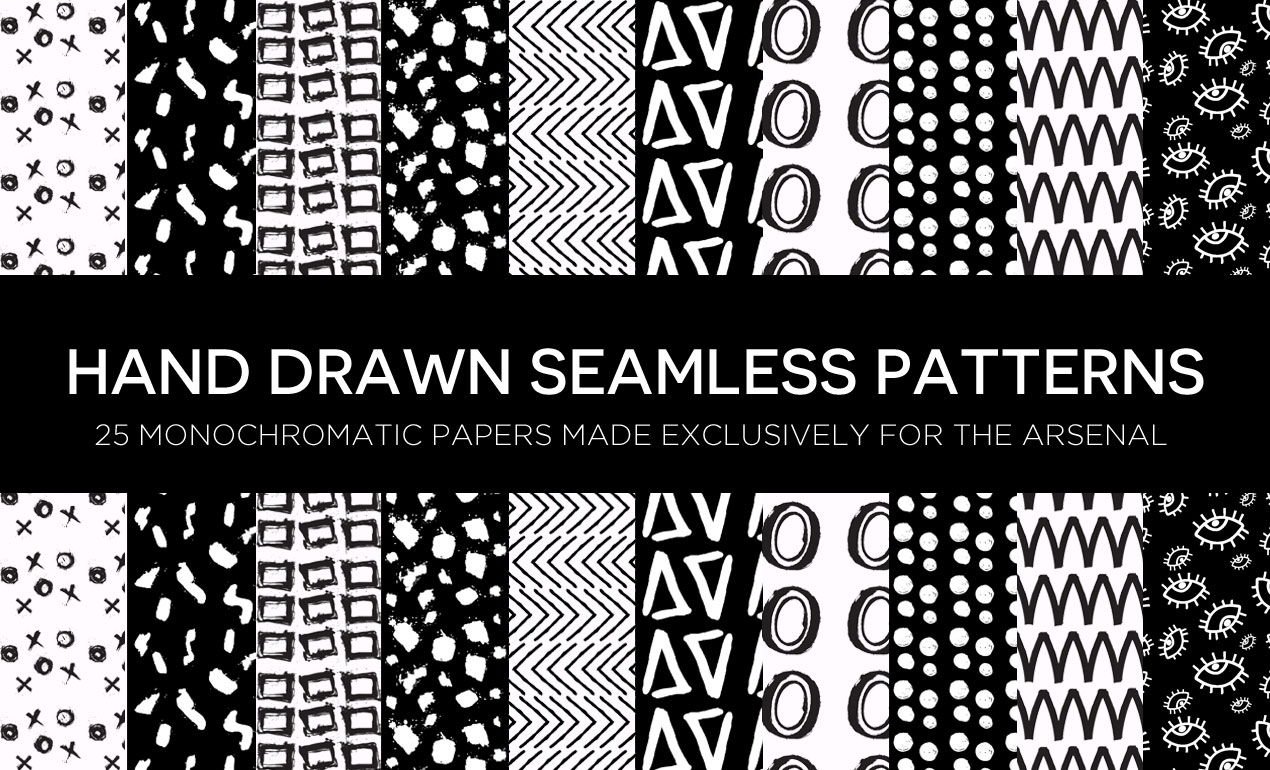 Monochromatic Hand Drawn Seamless Patterns